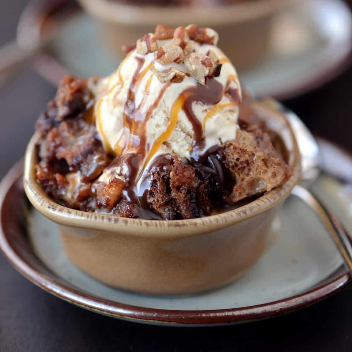 Slow Cooker Chocolate Turtle Bread Pudding